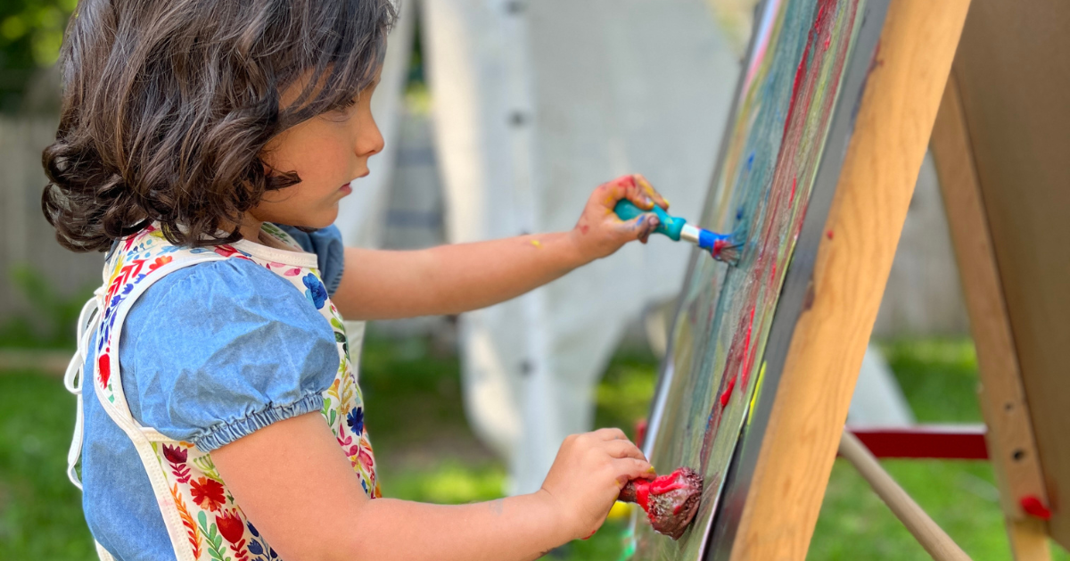 Painting with a Kids Art Easel Outdoors