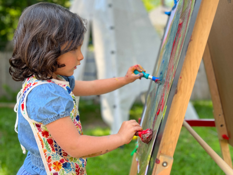 Painting with a Kids Art Easel Outdoors