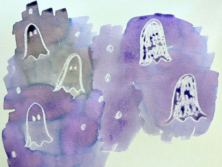 Invisible Ink Ghosts with Crayon Resist Painting - The Artful Parent