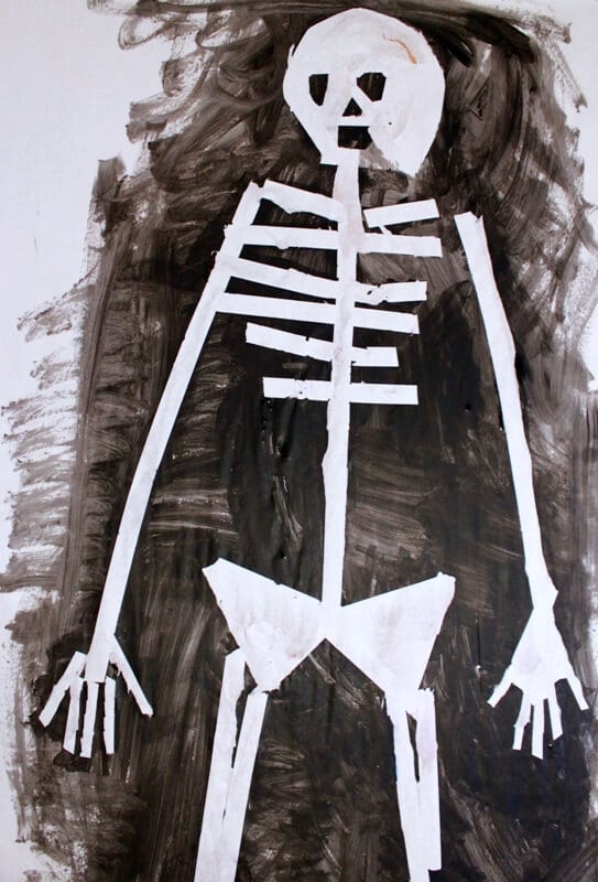 Halloween Art Ideas for Kids :: Tape Resist Skeleton Paintings