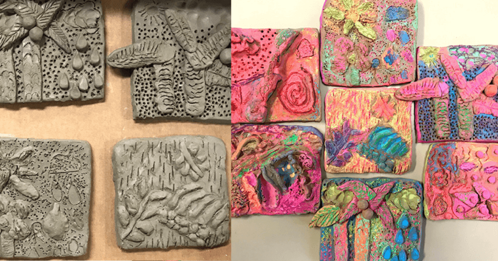 Create Colorful Clay Relief Tiles For Kids with Air Drying Clay 