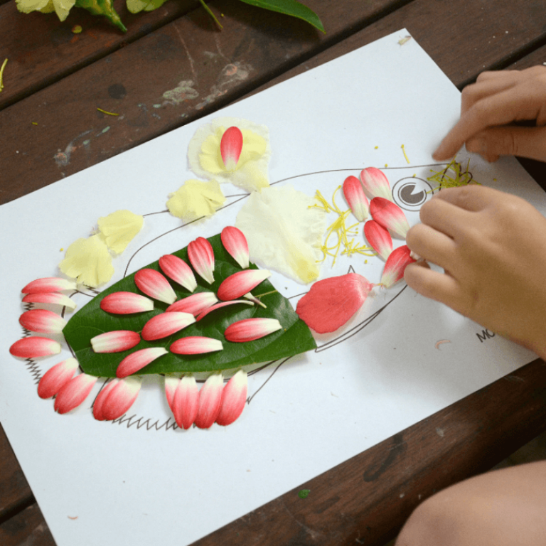 A Fish Craft for Kids from Flowers and Leaves (+ Free Printables!)