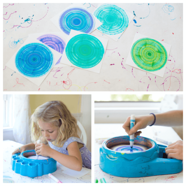 Spin Drawing Two Ways with Kids (Doodle Top and Spin Art Machine)