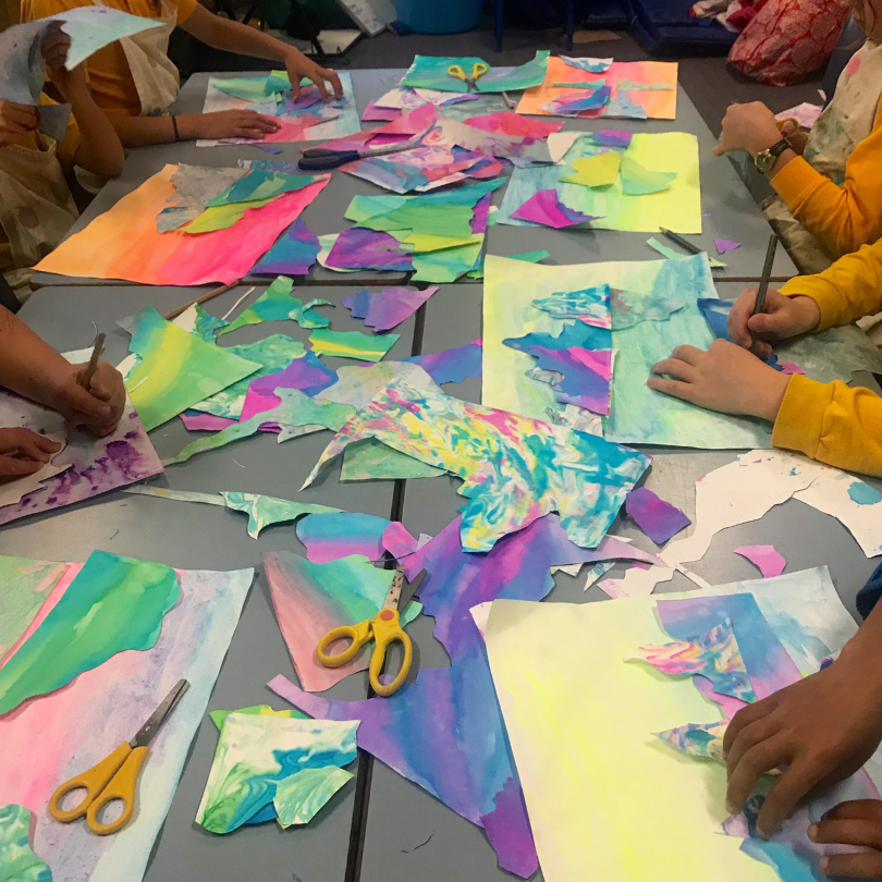 How to Make Marbled Paper Art Collages for Kids